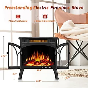 LHRIVER Electric Fireplace, 25” Freestanding Stove Heater with Remote, Space Heater w/ 3D Flame Effects, Fireplace Heaters for Indoor Use