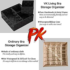 VK Living Woven Storage Box Basket Bin Container, Woven Strap Basket, Nylon Woven Box Basket, Underwear Bra Storage Organizer Divider for Drawer, Dresser, Closet, Black, Set of 4
