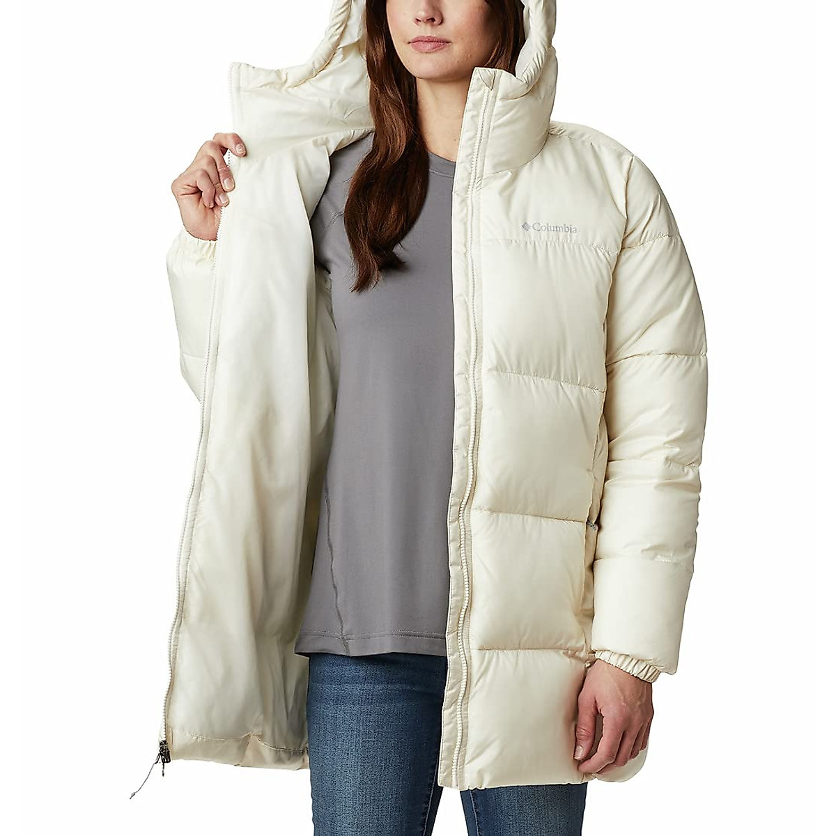 Columbia Women's Puffect Mid Hooded Jacket, Chalk, Small