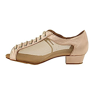 Very Fine Dancesport Shoes - Ladies Salsa, Latin Ballroom Practice Dance Shoes - 1643FT - 1 inch Flat Heel & Canvas Shoe Bag (Flesh Satin & Flesh Mesh, Size 6.5)