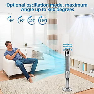 R.W.FLAME Tower Fan, standing fan oscillating, Quiet Cooling Portable Bladeless, Quiet Floor Fan with Remote, 8 Speeds, 3 Modes, 24H Timer for Bedroom, and Home Office Use, Room Fan, (59-inch, SILVER)