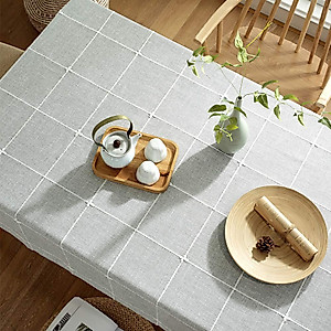 TruDelve Cotton Linen Tablecloth Rectangle Grey Fabric Table Cloth Vintage Farmhouse Table Cover for Rectangle Tables (52"x86", Grey)