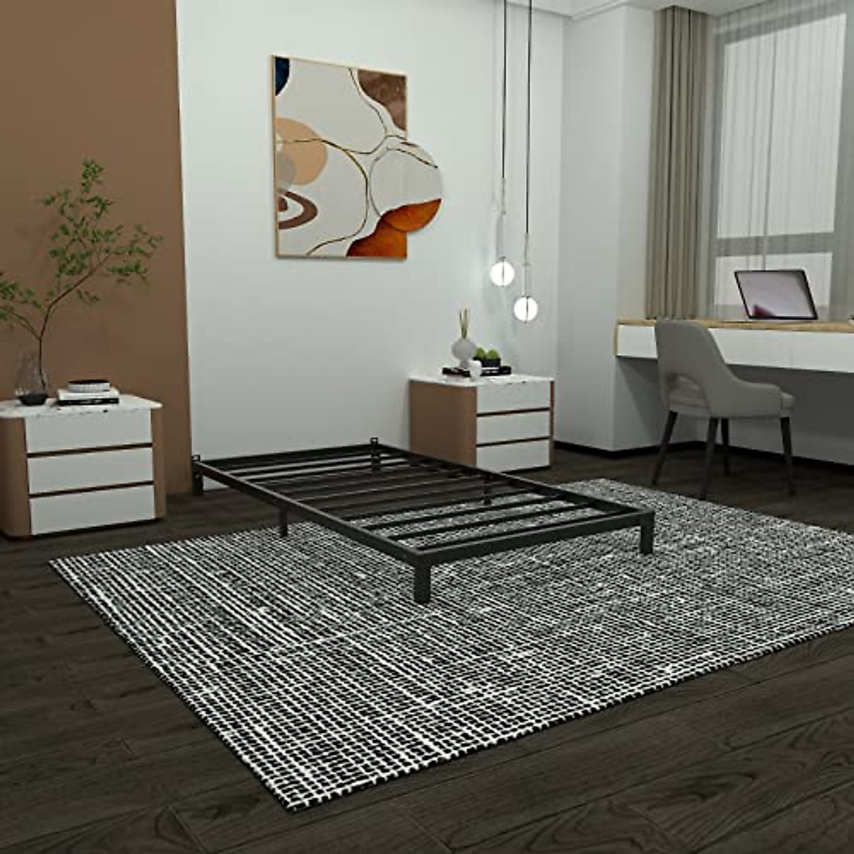 LUKIROYAL Sturdy Low Twin Bed Frame - Metal 7-Inch Platform Base with Steel Slats - Easy Assembly, Noise-Free, No Box Spring Needed - Non-Slip - Black