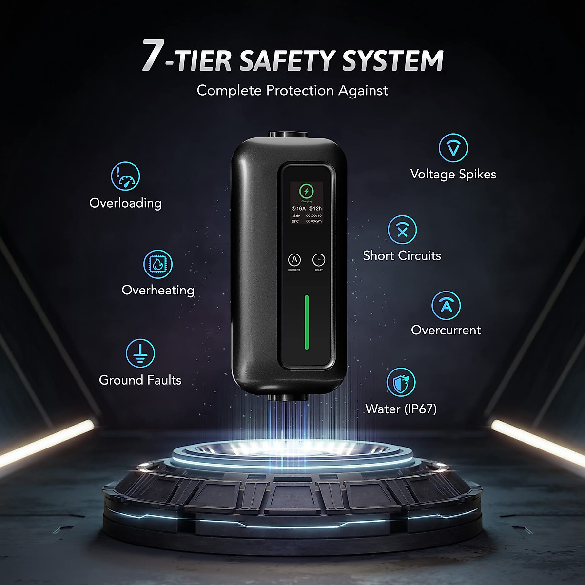 Level 2 & Level 1 EV Charger, 16Amp 110-240V Portable J1772 Electric Car Charger with NEMA 6-20 & NEMA 5-15 Adapter, Plug-in EV Charging Station with Adjustable Amp Delayed Timer 25ft Long Cord, Black