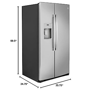 GE GSS25IYNFS 36" Side by Side Refrigerator with 25.14 cu. ft. Total Capacity Showcase LED Lighting and Hidden Hinge in Stainless Steel
