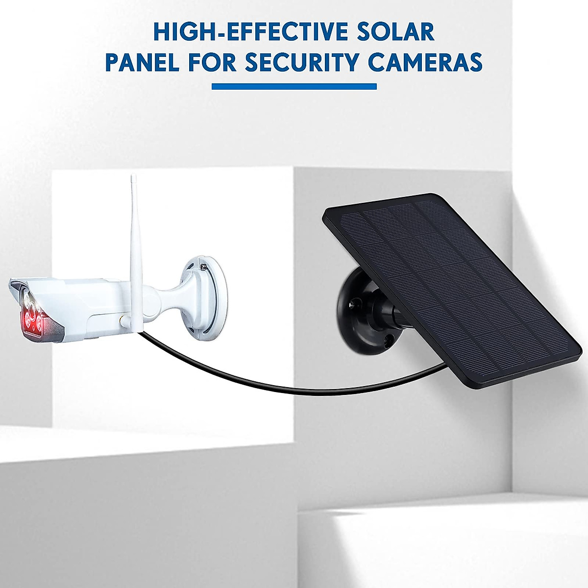 Fabbay Solar Panels for Security Camera Charging Solar Panel for Wireless Camera 360° Adjustable Mounting Solar Panels IP67 Waterproof Compatible with DC 5V 4W Camera USB or USB-C Port (Black, 8 Pack)