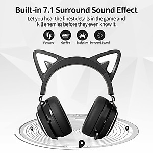 EASARS Cat Ear Headset, USB Gaming Headset with Retractable Mic, 7.1 Surround Sound, RGB Lighting, Wired Headset for PC, PS4, PS5