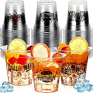 Sliner 60 Pcs 12oz Halloween Cup Happy Halloween Clear Disposable Plastic Cups Bat Ghost Spider Halloween Party Supplies for Cold Drink Beer Ice Cream Beverage Snacks Party Decoration