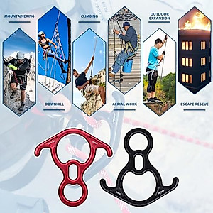 50KN Rescue Figure, 8 Descender Large Bent-Ear Belaying and Rappelling Gear Belay Device Climbing for Rock Climbing Peak Rescue 7075 Aluminum Alloy (Black)