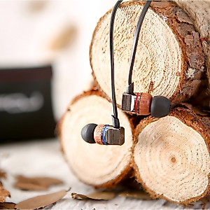 FOU Wood in-Ear Earphones Earbuds with Zipper Wood Metal Earbuds Headset with Mic in-Ear Wood Headphone Noise-isolating Zipper Wired Headphone with 3.5mm