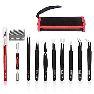 10PCS Precision Tweezers Set, HengTianMei ESD Anti-Static Stainless Steel Tweezers Kit Curved Tweezers for Craft, Jewelry, Electronics, Laboratory Work