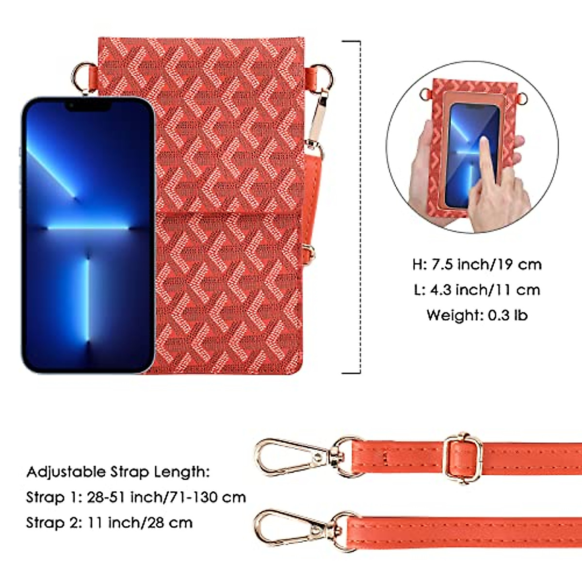 seOSTO Cell Phone Purse, Lightweight Small Wallet Purses and Handbags with 2 Shoulder Strap for Women (orange)