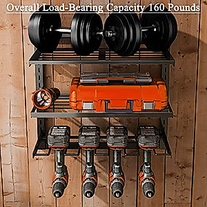 RUN HELIX Power Tool Organizer, Wall Mount Garage Organization with 4 Drill Holders, Heavy Duty Tool Shelf & 1 Pack 3 Layers Cordless Tool Rack, Screwdriver Storage Rack Box Organizers and Storage