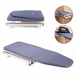 Closet Pull-Out Ironing Board 31.9" X 12.2" Retractable Iron Board Mini Ironing Board Stow Away in The Cabinet 180° Rotation for Small Spaces | with Cotton Ironing Board Cover | Grey (US Stock)