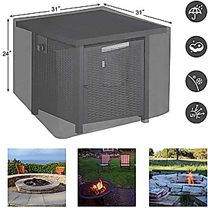 PJDH Outdoors Square Fire Pit Covers, 31Lx31Wx24H Inches Heavy Duty Waterproof 600D Polyster with Thick PVC Coating, Black