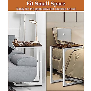 Artigarden C Table End Table with Metal Frame Small Side Table for Couch, Sofa TV Tray Table for Living Room, Bedroom, Bedside Bright White