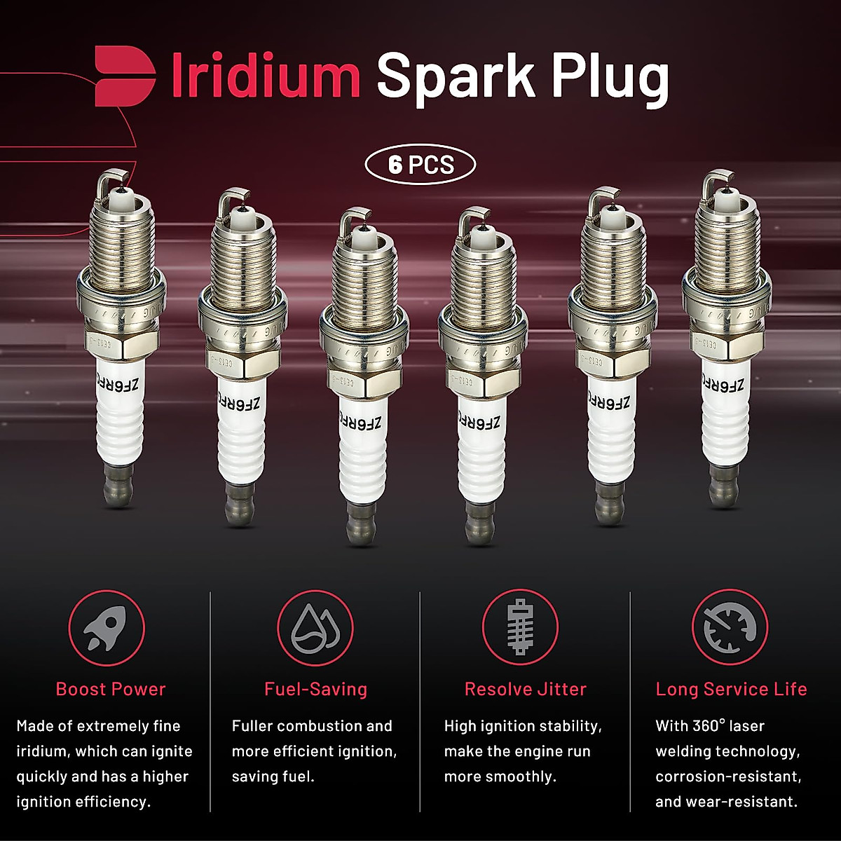 BDFHYK Set of 6 Iridium Spark Plug Compatible with Acura BMW Dodge Honda Jeep Mazda Ram 2.3L 2.5L 3.0L 3.2L 3.5L 3.7 L6 V6 Engine Replacement for 5358 ZFR6FIX-11 6441