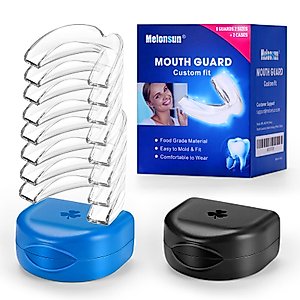 Pack of 8 Moldable Mouth Guards for Teeth Grinding, Night Guard for Teeth Grinding, Including 4 Regular & 4 Bigger Guards- Stops Bruxism, TMJ, Teeth Whitening Tray & Sports(8 Pack & 2 Hygiene Cases)