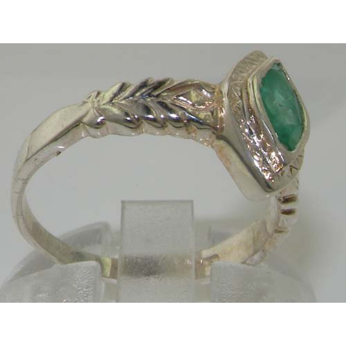 925 Sterling Silver Real Genuine Emerald Womens Solitaire Engagement Ring - Size 6