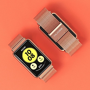 3Chome Band Strap Compatible with Huawei Watch Fit Smartwatch, Stainless Steel Bracelet Wristband Link for Huawei Watch Fit (Rose Gold)