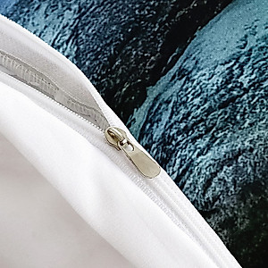 AILONEN Wolf Duvet Cover 3 Piece Set Twin Size, Blue Starry Night Moon Aurora Borealis Meteorite Bedding Set- Outdoor Wolf Wild Animals Theme Quilt Cover and 2 Pillowcases