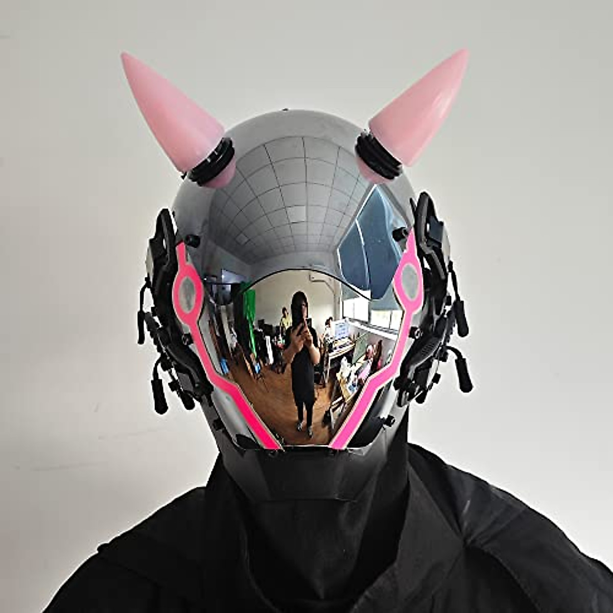 KYEDAY Punk Mask for Men, LED Ox horn Mask,Futuristic Punk Techwear, Cosplay Halloween Fit Party Music Festival Accessories (pink)