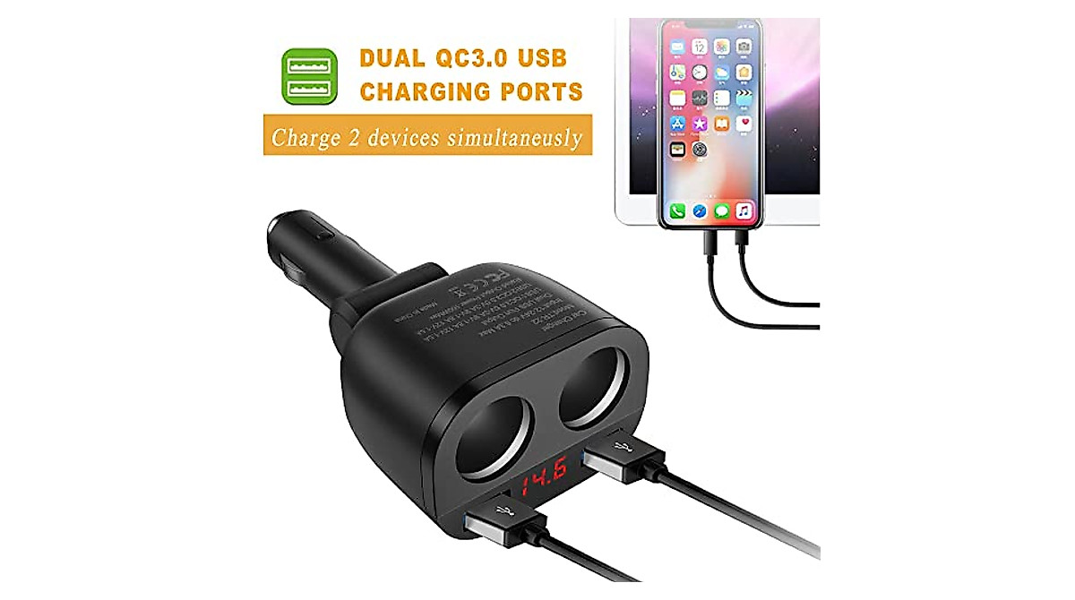 GemCoo 100W Cigarette Splitter Adapter - Dual USB & Voltage