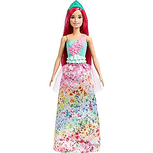 Barbie Dreamtopia Royal Doll with Dark-Pink Hair & Sparkly Bodice Wearing Removable Skirt, Shoes & Headband