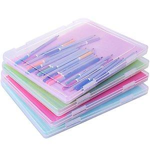 Gueevin A4 Clear File Portable Project Case Plastic Scrapbook Paper Storage Box with Handle Document Case Photo Storage Containers for Magazines Stamps Photos Art Craft,12.4 x 8.6 x 0.8 in(4 Pcs)