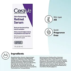CeraVe Anti Aging Retinol Serum | Cream Serum for Smoothing Fine Lines and Skin Brightening | With Retinol, Hyaluronic Acid, Niacinamide, and Ceramides | 1 Ounce