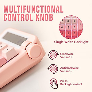 EPOMAKER Cypher 21 Wireless Mechanical Number Pad, 18 Keys Numeric Keypad with Multifunction Knob, Single White Light, NKRO (Pink, Wisteria Linear Switch)