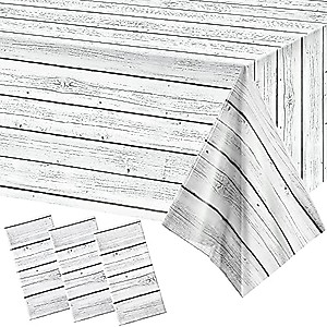 3 Pieces Wood Tablecloth Plastic White Wood Grain Tablecloth Rustic Wood Table Cover Rectangle Wood Grain Table Cover for Western Birthday Party Picnic Table Decoration,54 X 108 Inches