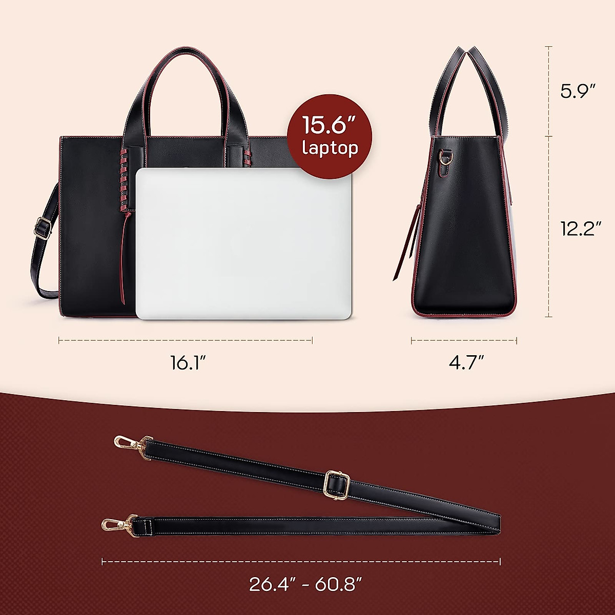 Missnine Laptop Bag for Women - 15.6 inch Large Computer Shoulder Bag PU Leather Work Tote Office Briefcase Handbag