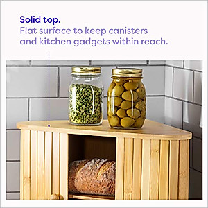 Klee Wooden Bread Box | Bamboo Bread Holder | Corner Bread Keeper Storage Box, Fully Assembled