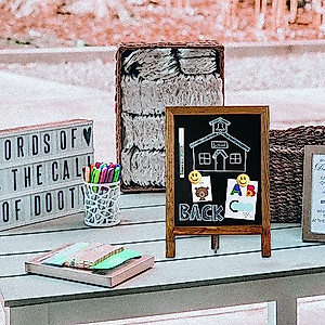 4 THOUGHT Tabletop Small Chalkboard Signs for Food, 9.5" x 14" Magnetic Wooden Mini Chalkboard with Stand Kids Chalk Board Easel Countertop Menu Board for Kitchen Home Cafe Wedding, Rustic Brown