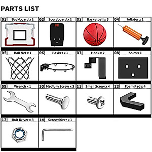 QDRAGON Mini Basketball Hoop with Scoreboard, Over The Door Basketball Hoop Indoor, with 3 Balls/Inflator/Breakaway Rim, Basketball Toy Gifts for Kids/Adults/Boys/Girls, Red