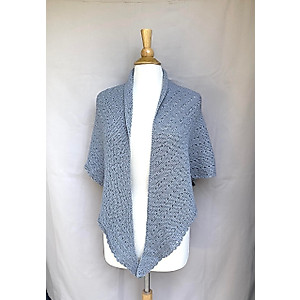 Gray Shawl Wrap in Merino Wool, Hand Knit Shoulder Shawl or Large Scarf with Scallop Lace Design, Vintage Style