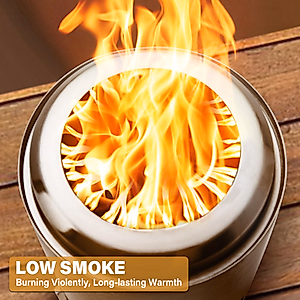 HGD 9.5 x 7.1 in Small Tabletop Fire Pit, Portable Mini Smokeless Table Top Firepit, Low Smoke Camping Stove for Outdoor & Patio, Fueled by Pellets or Wood, with Travel Bag, Stainless Steel, Silver