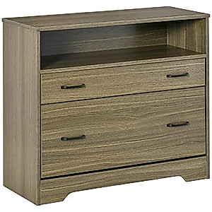 Vinsetto Lateral File Cabinet with Shelf, 2 Drawer Filing Cabinet for Letter Sized Papers, Print Stand, Charcoal Grey