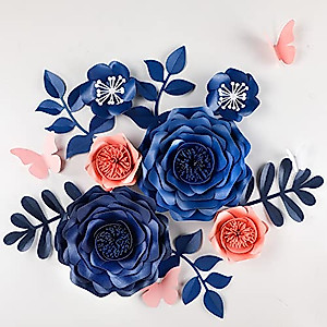 Fonder Mols Giant 3D Paper Flowers Decorations for Wall (Navy Blue & Pink, Set of 16), Baby Boy Shower, Nautical Wedding & Bridal Shower, Shark Birthday Party Photobooth Backdrop(NO DIY)
