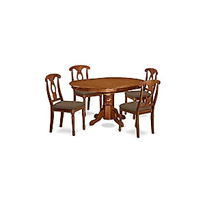 East West Furniture Avon 5 Piece Set for 4 Includes an Oval Table with Butterfly Leaf and 4 Linen Fabric Kitchen Dining Chairs, 42x60 Inch, Saddle Brown