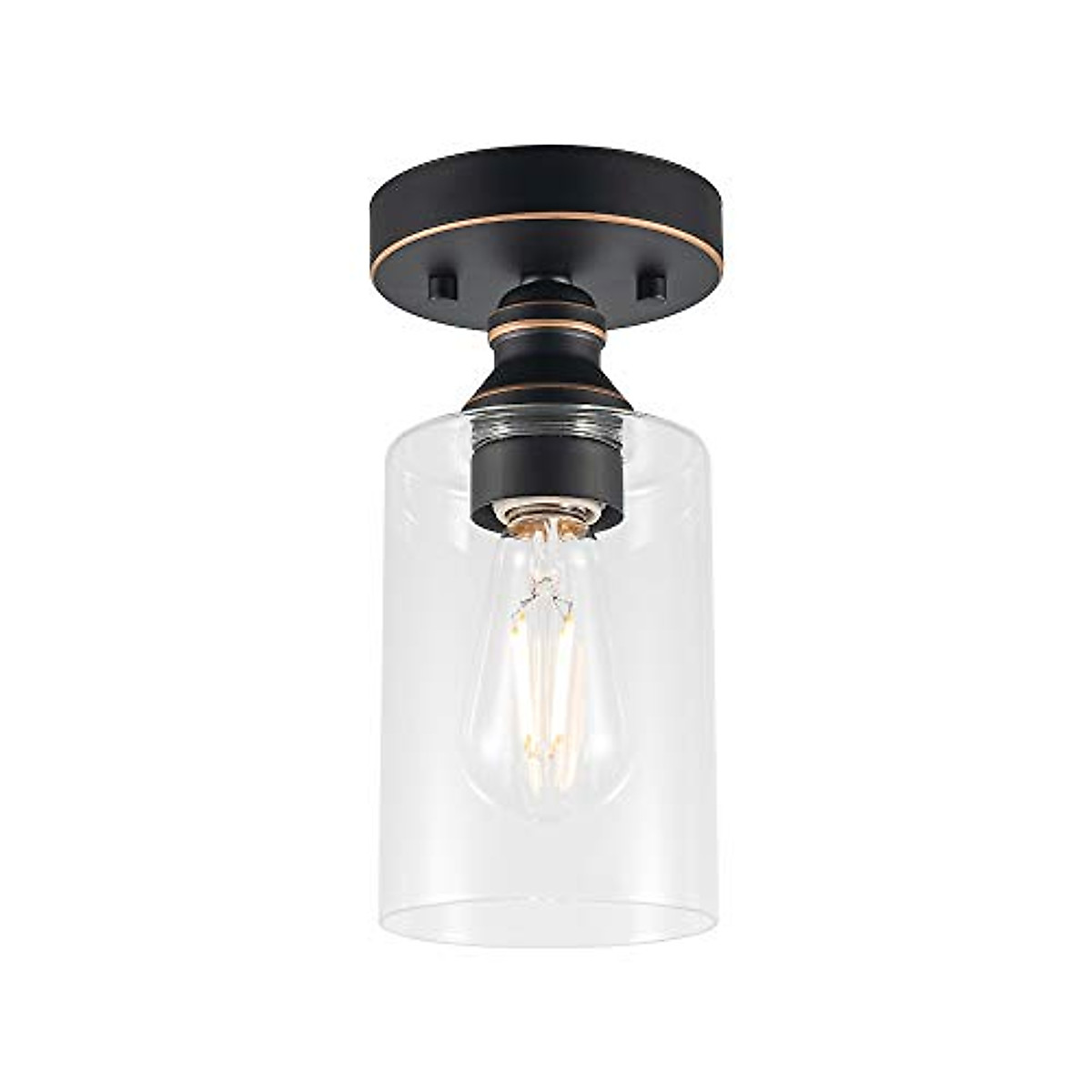 YaoKuem Semi Flush Mount Ceiling Light Fixture, E26 Medium Base, Metal Housing with Clear Glass, Bulbs NOT Included, 2-Pack