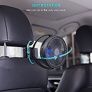 10000mAh 8-Inch Rechargeable Battery Operated Clip on Fan, 4 Speeds Fast Aiflow USB Fan, Sturdy Clamp Portable for Outdoor Camper Golf Cart or Indoor Gym Treadmill Personal Office Desk - Blue