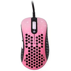 Gwolves Skoll Mini SK-S Sakura 50g Ultralight Weight Honeycomb Design Ergonomic Gaming Mouse with 3389 Sensor - PTFE Skates - 16,000DPI - Detachable Cable (Pink) (Small)