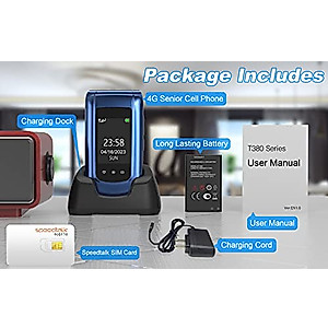 USHINING 4G LTE Unlocked Senior Flip Phone with Speed Talk SIM Card Seniors Cell Phone SOS Big Button Senior Basic Phone for Elderly 2.4 Inch Screen Unlocked Feature Phone with Charging Dock (Blue)