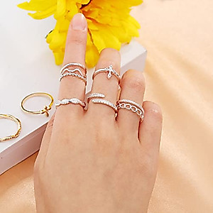 Honsny 14K Gold Plated Stacking Rings Set for Women, Stackable Knuckle Thumb Rings Thin Dainty Silver Rings for Teen Girls Wedding Eternity Band Simple Rose Gold Ring Size 4-11