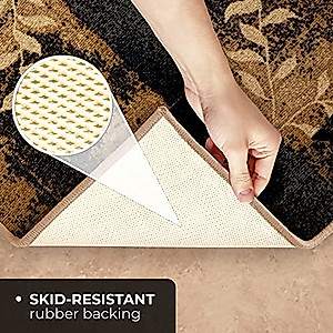 House, Home and More Skid-Resistant Carpet Indoor Area Rug Floor Mat – Distressed Leaves – Faded Blue & Beige – 3 Feet X 3 Feet