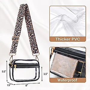HULISEN Clear Crossbody Bag Stadium Approved, Clear Purse for Women Men, Transparent Messenger Shoulder Handbag for Concert, Travel, Work, Sports (Leopard)