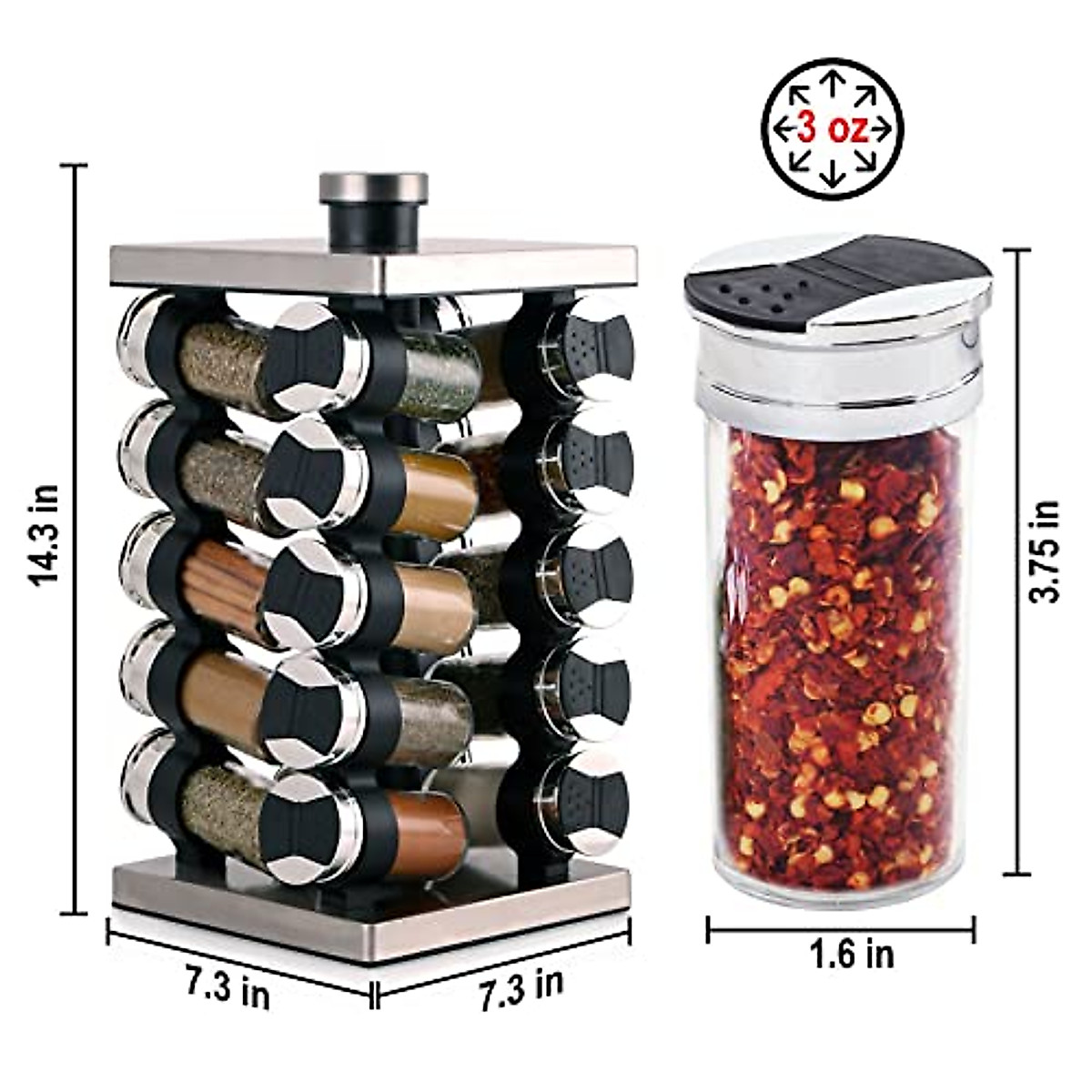 Orii Rotunda 20 Jar Spice Rack Filled with Spices & Top Label - Rotating Standing Rack Shelf Holder & Countertop Spice Rack Tower Organizer for Kitchen Spices, Free Spice Refill for 5 Years