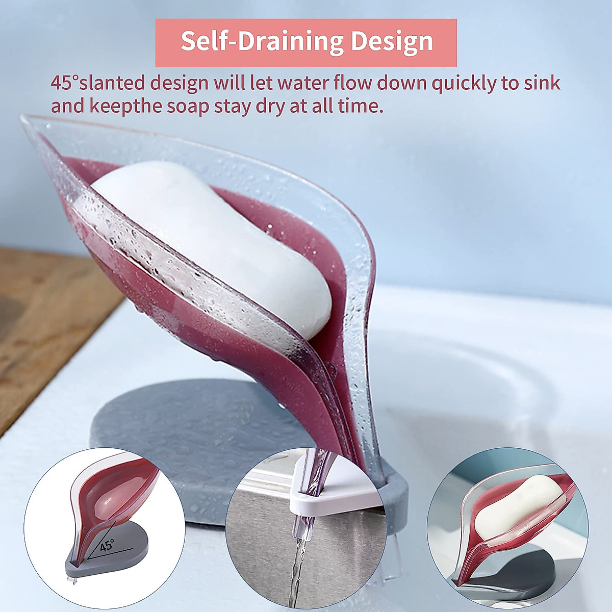 Bar Soap Holder Leaf Shape - Self Draining Soap Dish for Bar Soap, Decorative Plastic Soap Tray, Soap Box with Suction Cup for Shower Bathroom Kitchen Sink(Not Punched)